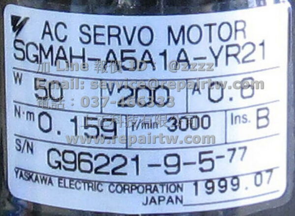 SGMAH-A5A1A-YR21 Yaskawa 安川 AC SERVO MOTOR 伺服馬達