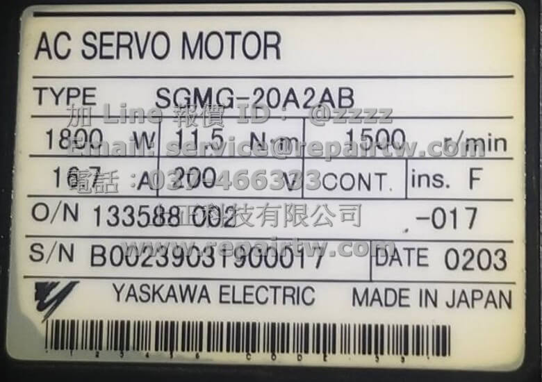 SGMG-20A2AB Yaskawa 安川 AC SERVO MOTOR 伺服馬達